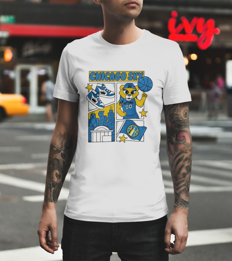 Chicago Sky Skytown Mascot And Basketball Celebration T-Shirt