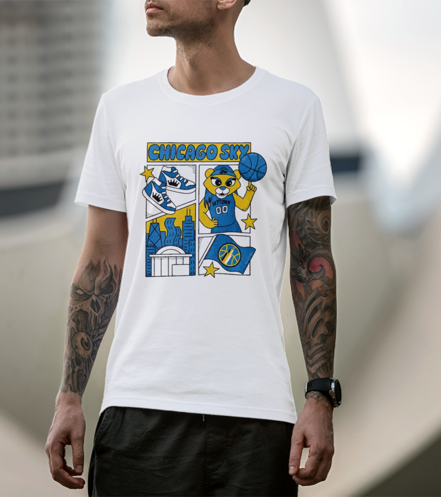 Chicago Sky Skytown Mascot And Basketball Celebration T-Shirt