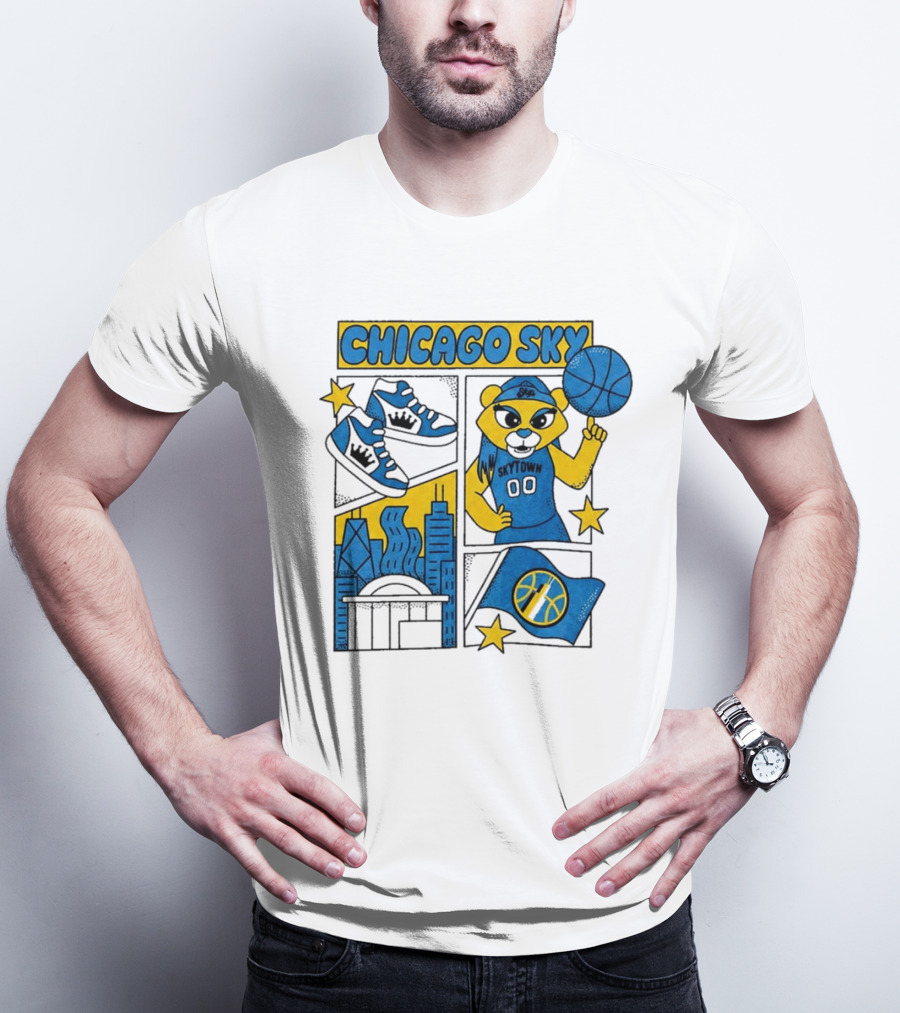 Chicago Sky Skytown Mascot And Basketball Celebration T-Shirt