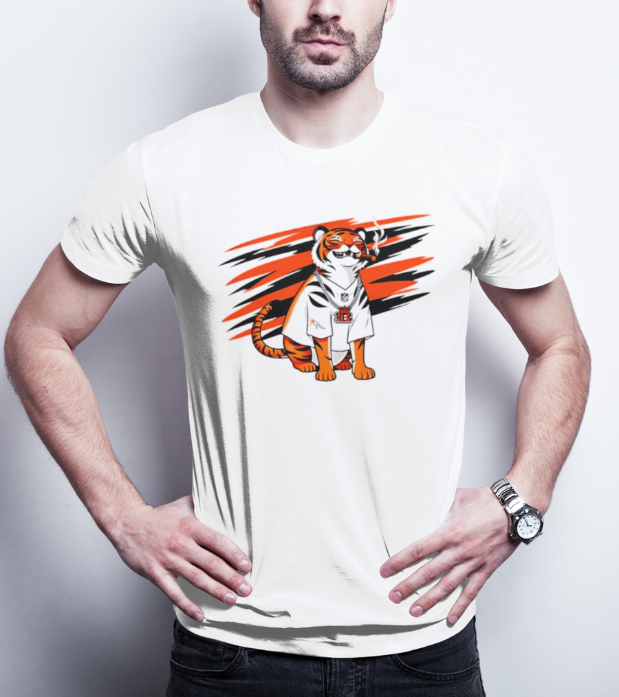 Cincinnati Bengals Tiger With Cigar And KGM Chain T-Shirt