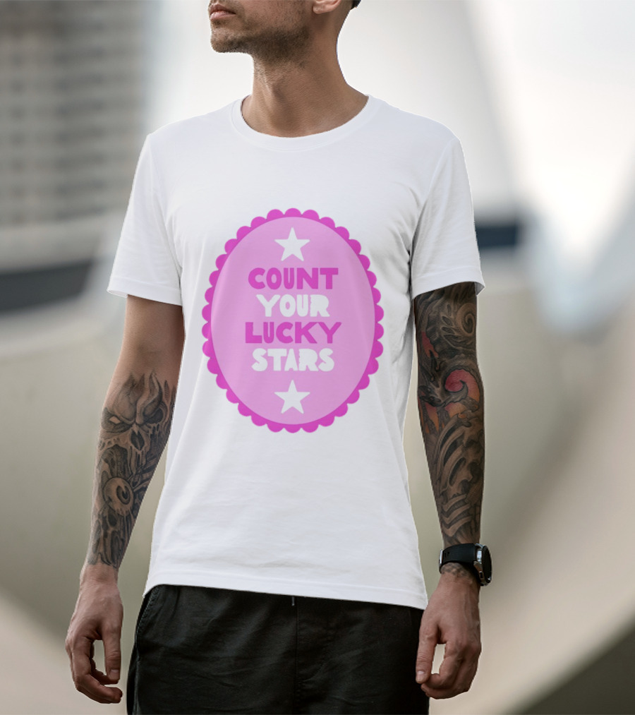 Count Your Lucky Stars Pink Oval Motivational Message T-Shirt