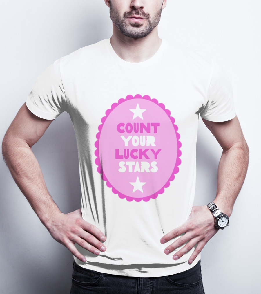 Count Your Lucky Stars Pink Oval Motivational Message T-Shirt