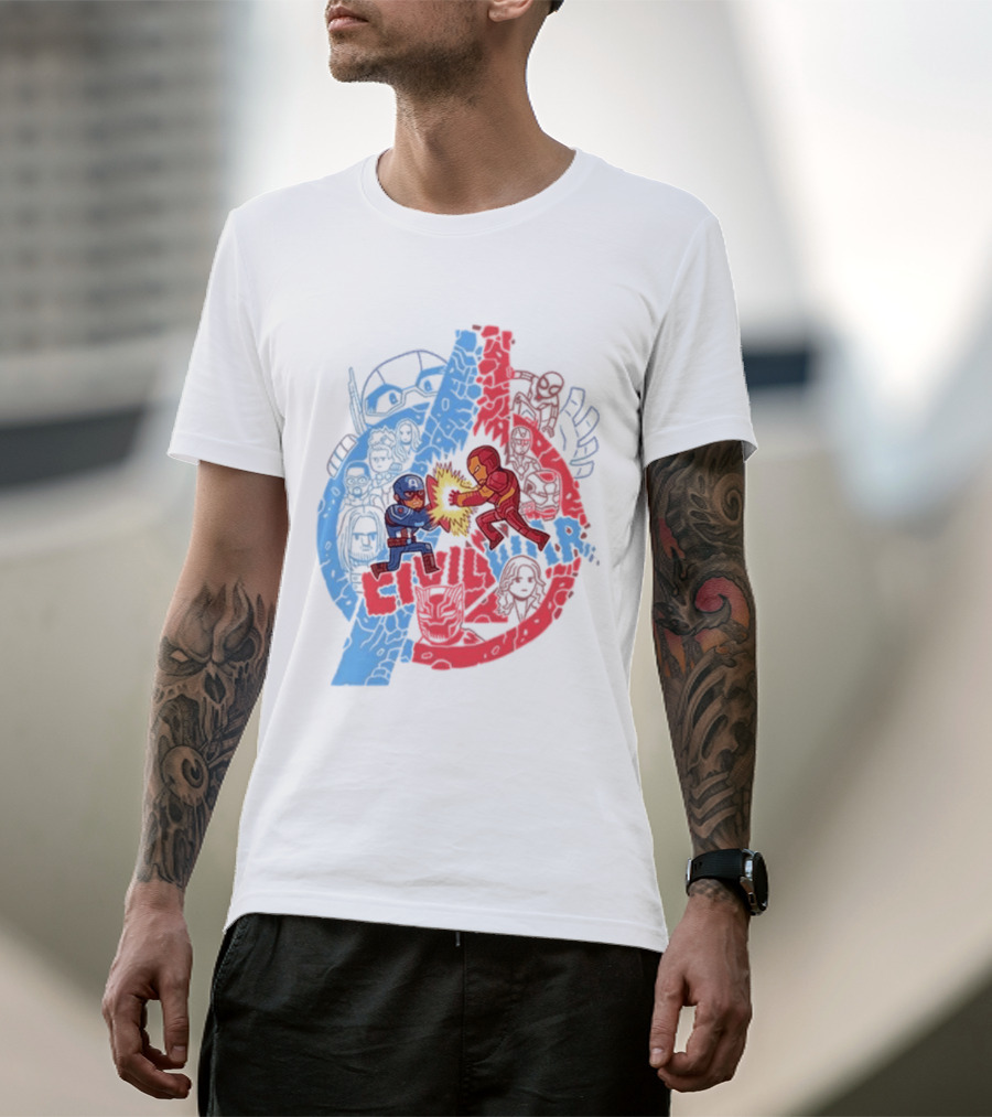Marvel Civil War Captain America Versus Iron Man Chibi Showdown T-Shirt