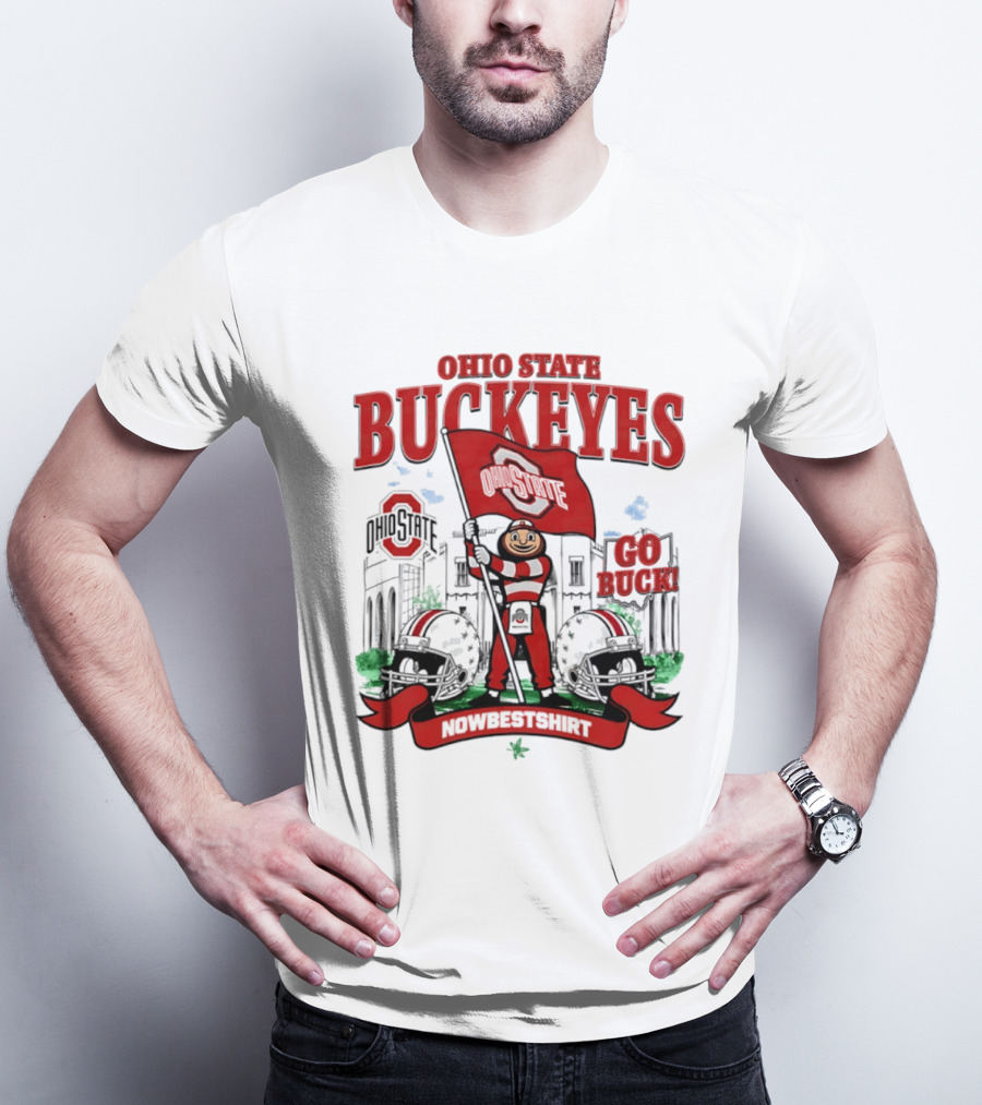 Ohio State Buckeyes Brutus Flag Go Buck Helmet Stadium Nowbes T-Shirt