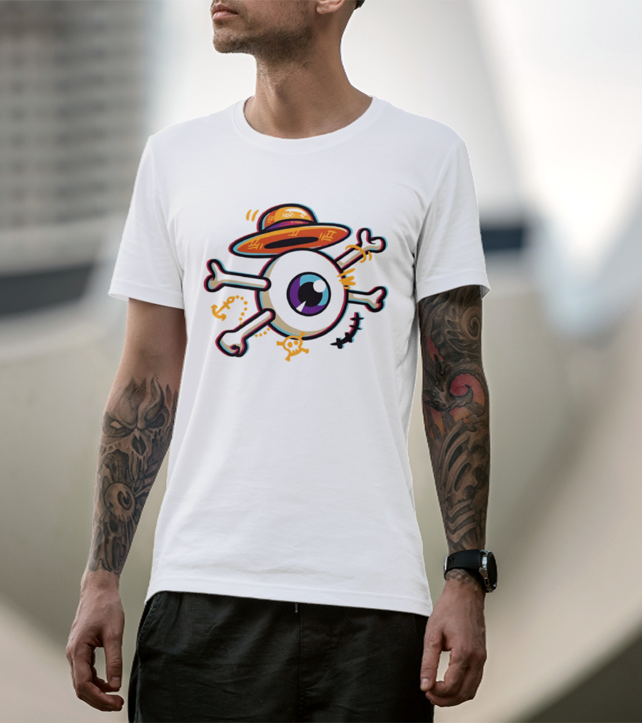 One Piece Straw Hat Eye Bone Pirate Symbol Iconic Anime Series Fan Merch T-Shirt