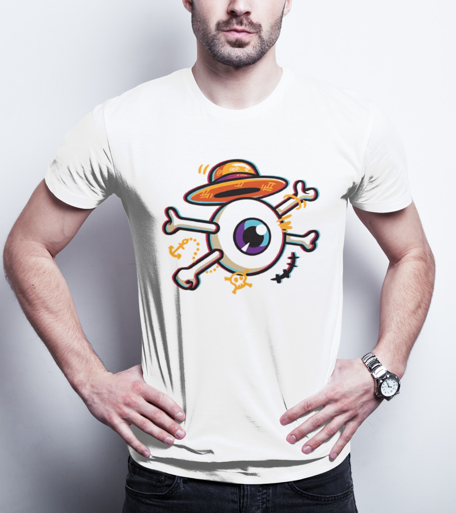One Piece Straw Hat Eye Bone Pirate Symbol Iconic Anime Series Fan Merch T-Shirt
