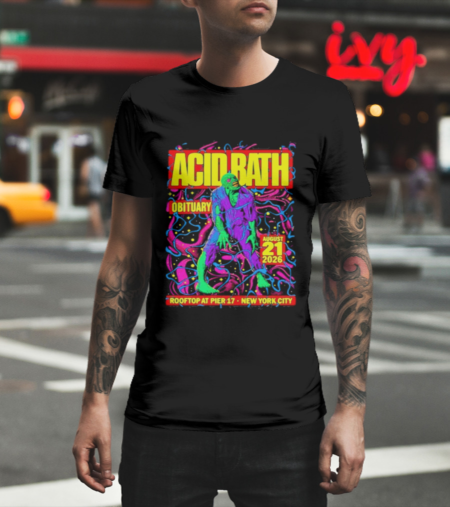 Acid Bath Obituary Rooftop At Pier 17 New York City August 21 2026 T-Shirt