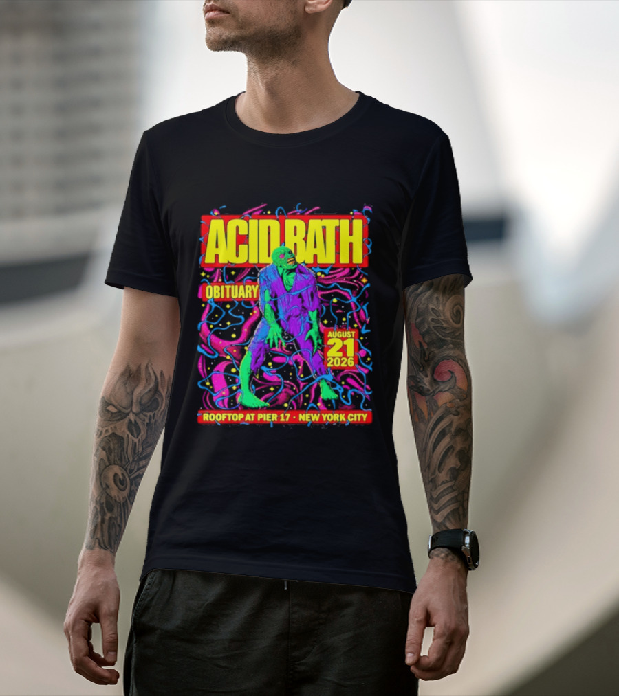 Acid Bath Obituary Rooftop At Pier 17 New York City August 21 2026 T-Shirt