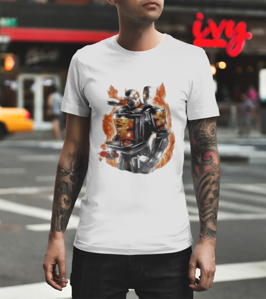 Shawarma Man 90s Flame Airbrush Robot T-Shirt