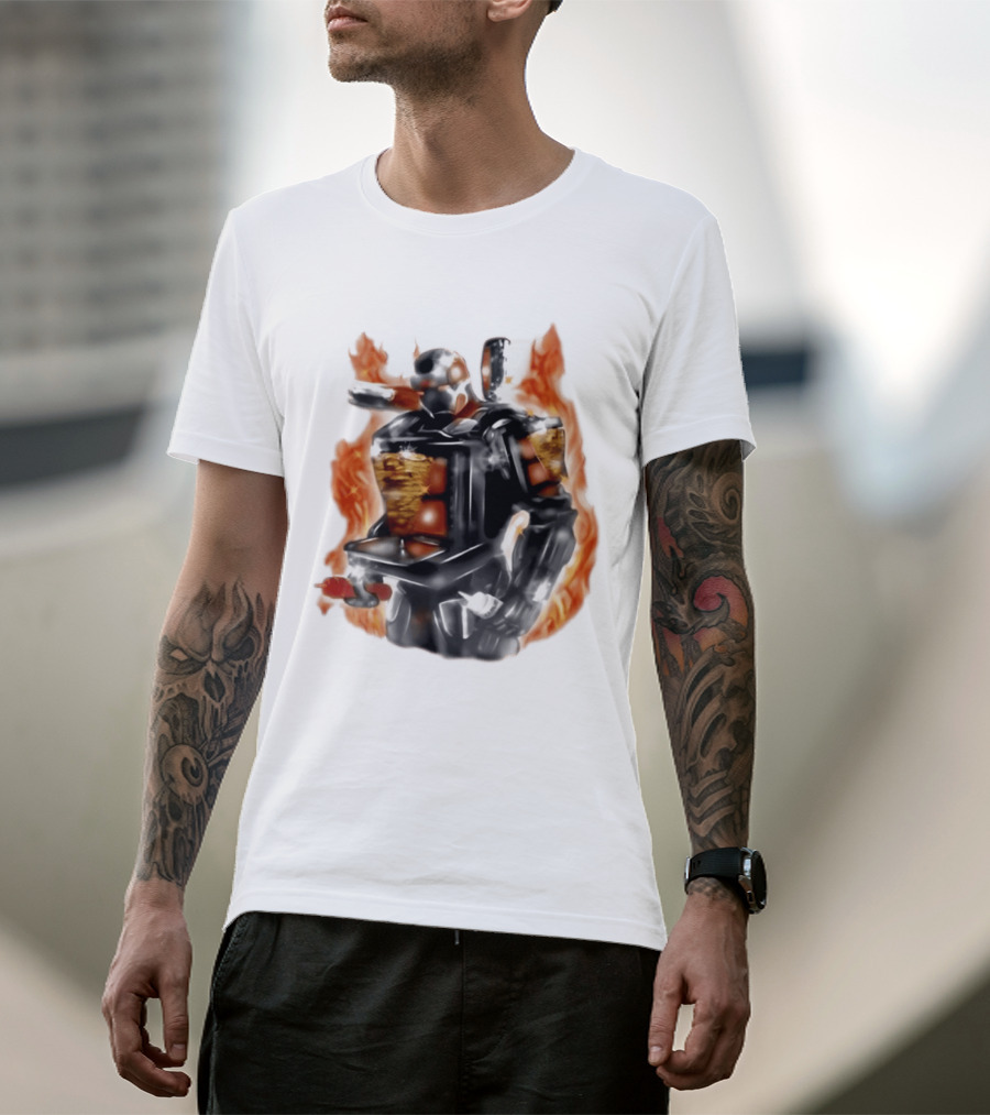 Shawarma Man 90s Flame Airbrush Robot T-Shirt