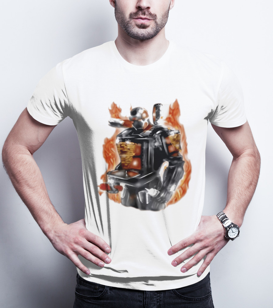 Shawarma Man 90s Flame Airbrush Robot T-Shirt