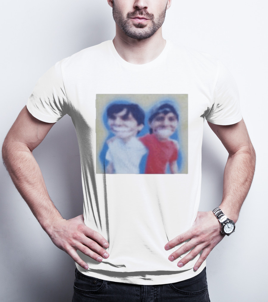 Slushy Noobs Hugging Cartoon Characters In Red And White Outfits T-Shirt