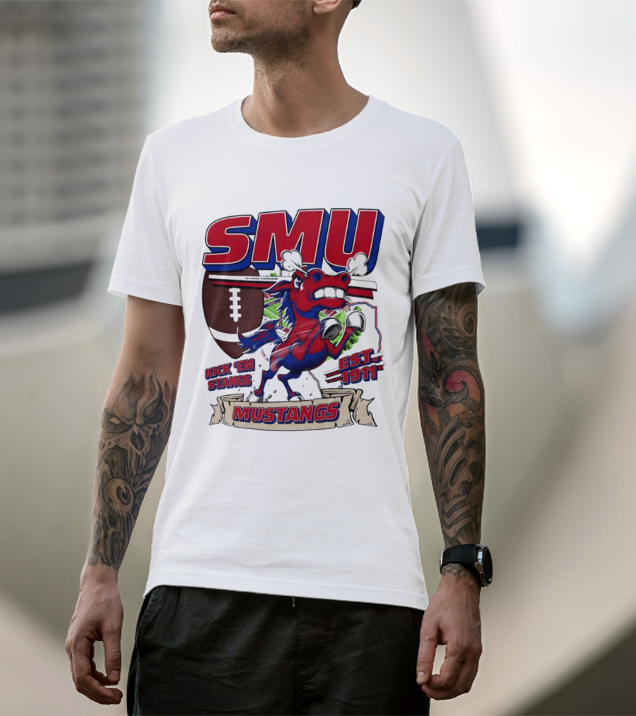 SMU Mustangs Kick 'Em Stangs Football 1911 T-Shirt