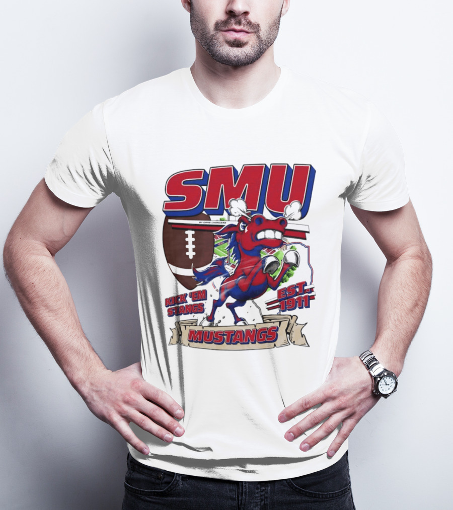 SMU Mustangs Kick 'Em Stangs Football 1911 T-Shirt