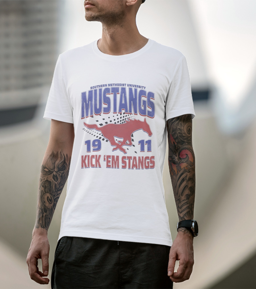 Southern Methodist University Mustangs 1911 Kick 'Em Stangs Mustang Red And Blue T-Shirt