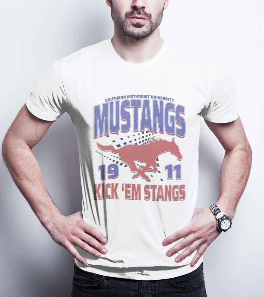 Southern Methodist University Mustangs 1911 Kick 'Em Stangs Mustang Red And Blue T-Shirt
