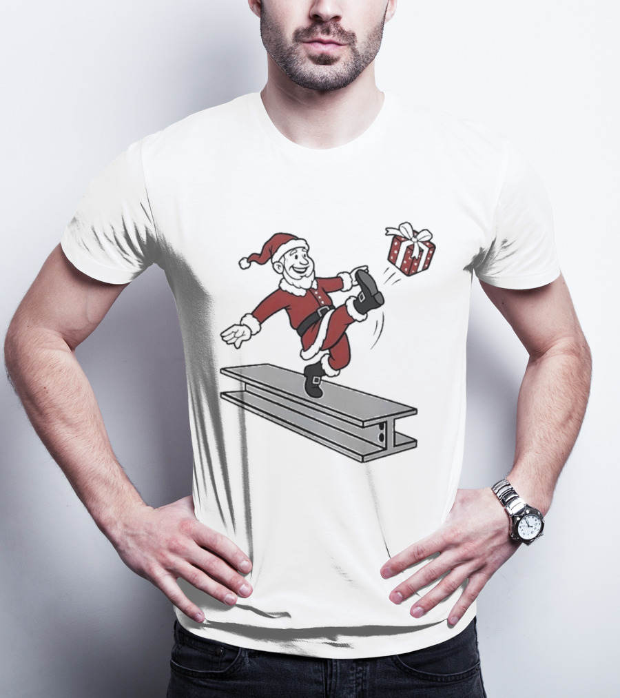 Steel City Santa Claus Dancing On Steel Beam With Holiday T-Shirt