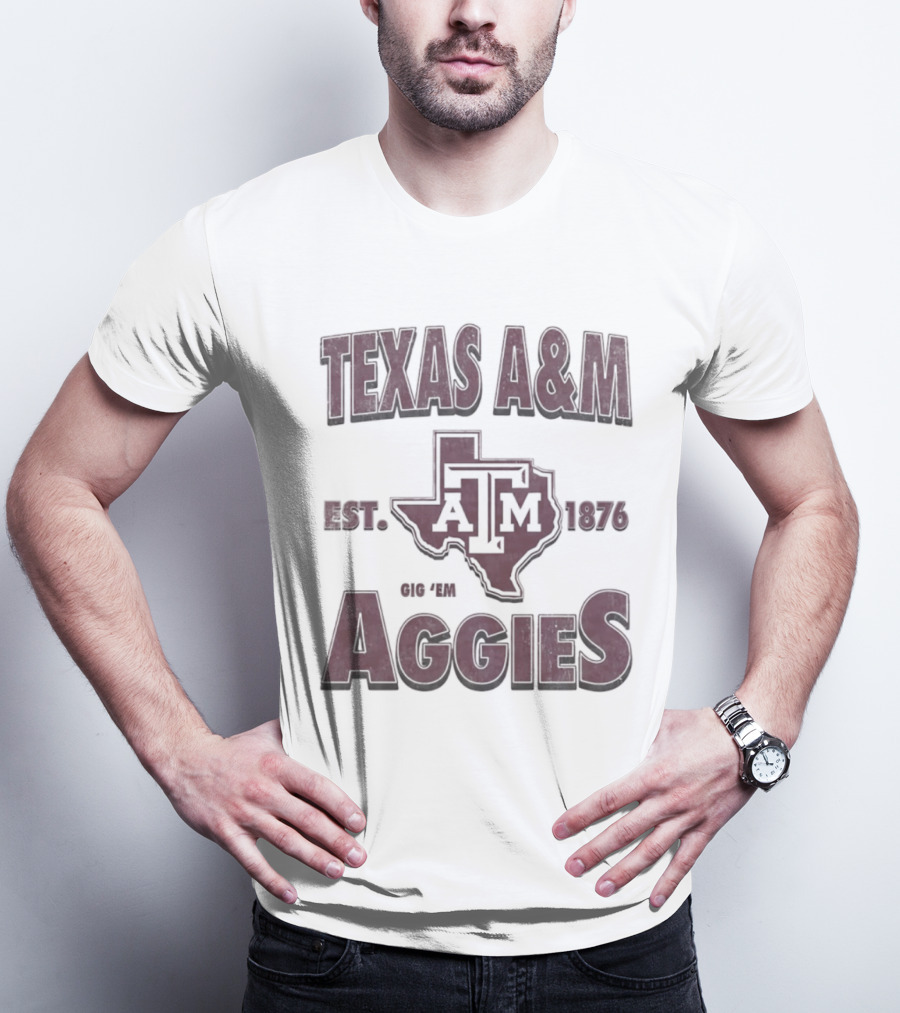 Texas A&M Est 1876 Gig 'Em Aggies A&M Logo State T-Shirt