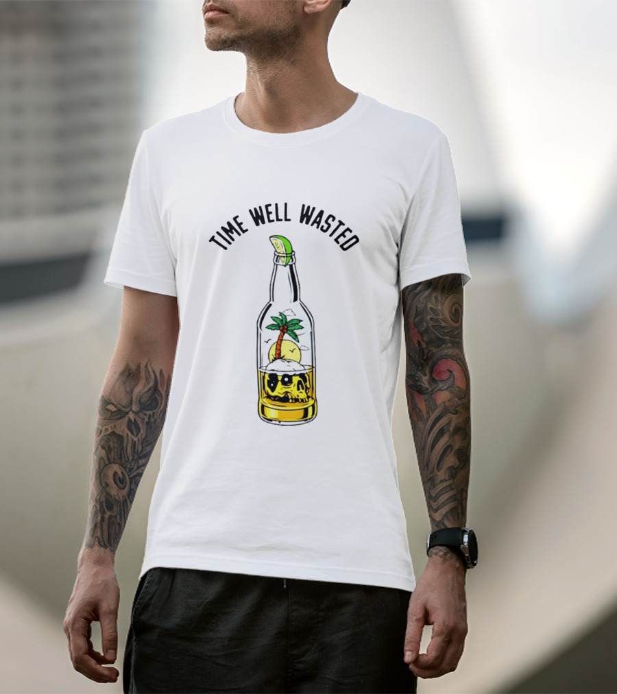 Time Well Wasted Skull And Palm Tree In Bottle With Lemon Slice T-Shirt
