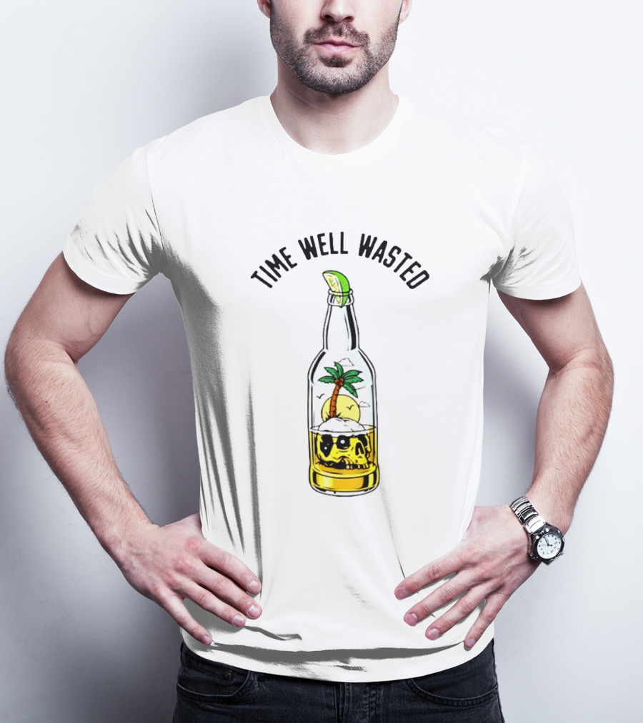 Time Well Wasted Skull And Palm Tree In Bottle With Lemon Slice T-Shirt