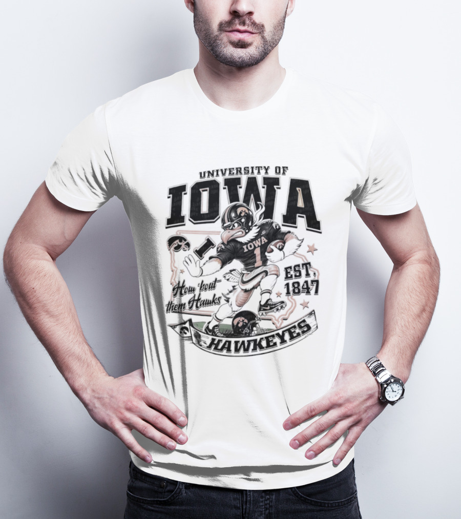 University Of Iowa How 'Bout Them Hawks Football Mascot Est 1847 T-Shirt