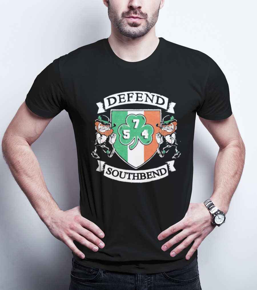 Notre Dame Defend Southbend 754 Shamrock Emblem With Fighting Leprechauns T-Shirt