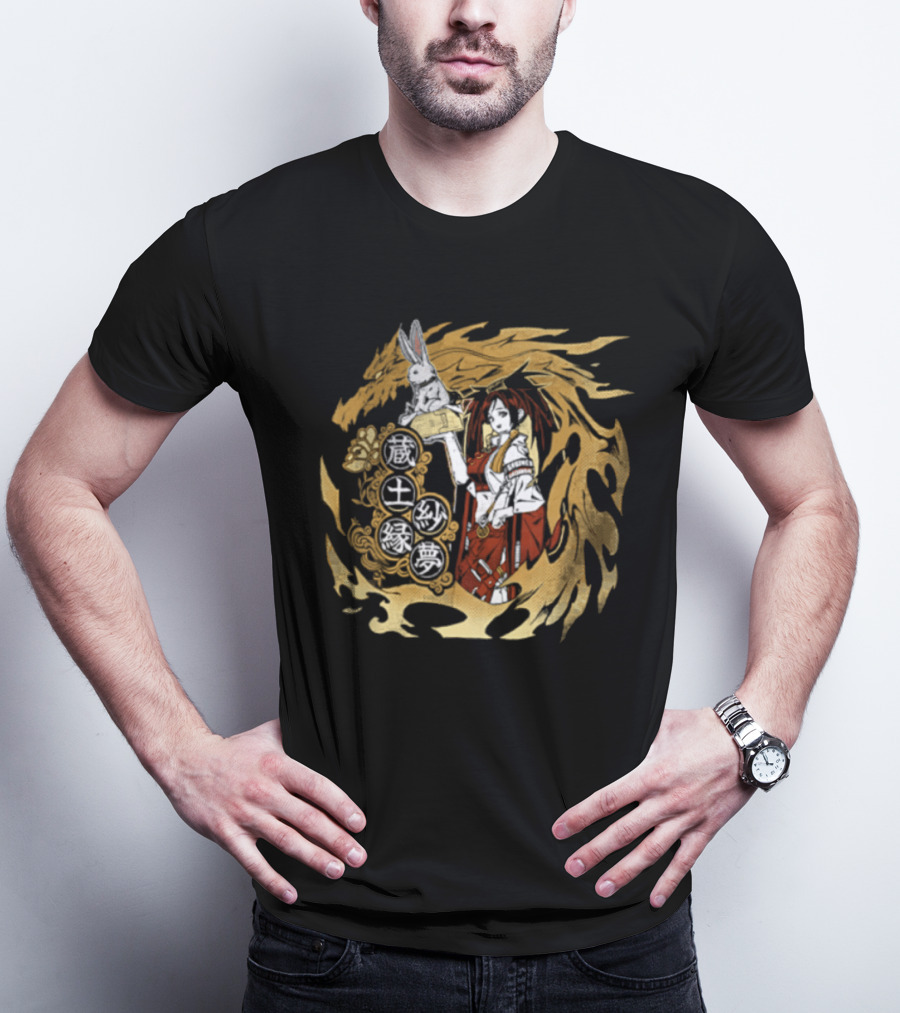 Guilty Gear Inspired Japanese Oni Mask And Flag Iconography T-Shirt