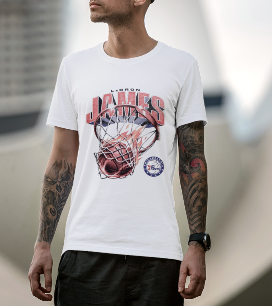 LeBron James 23 Basketball Fire Hoop Philadelphia 76ers T-Shirt