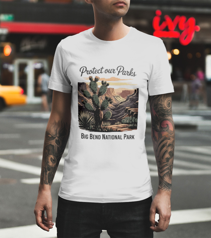 Protect Our Parks Big Bend National Park Cactus Desert Landscape Scene T-Shirt