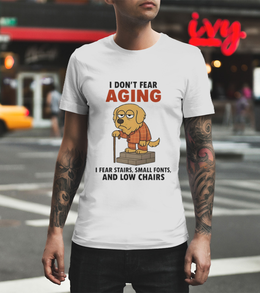 Golden Retriever I Don't Fear Aging I Fear Stairs Small Fonts And Low Chairs T-Shirt
