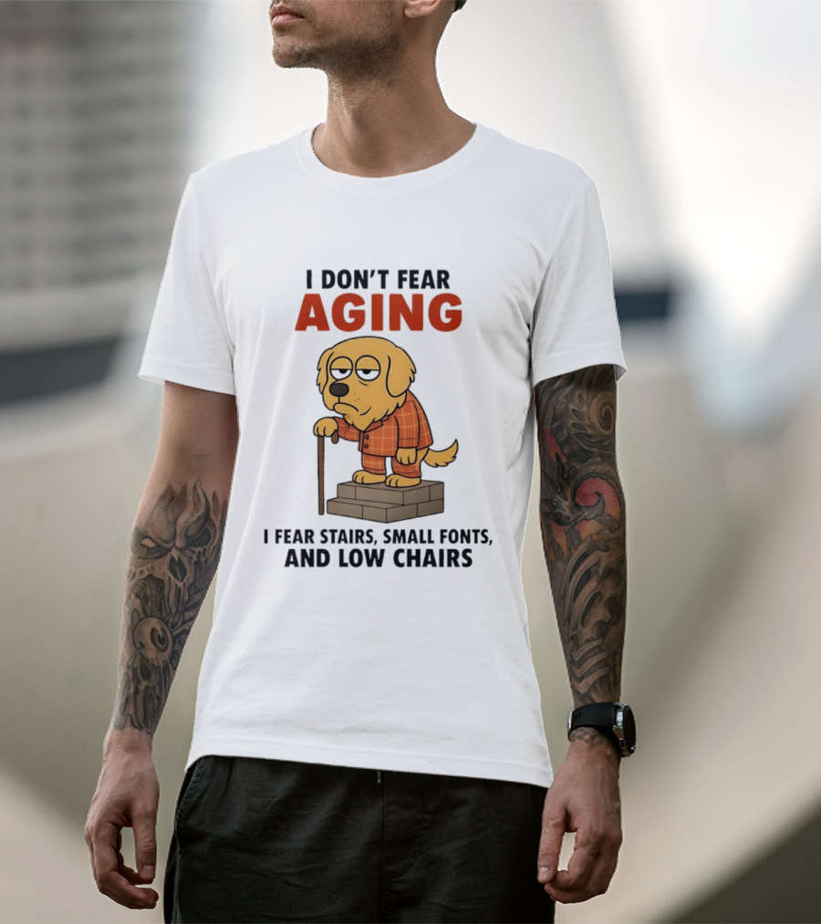 Golden Retriever I Don't Fear Aging I Fear Stairs Small Fonts And Low Chairs T-Shirt