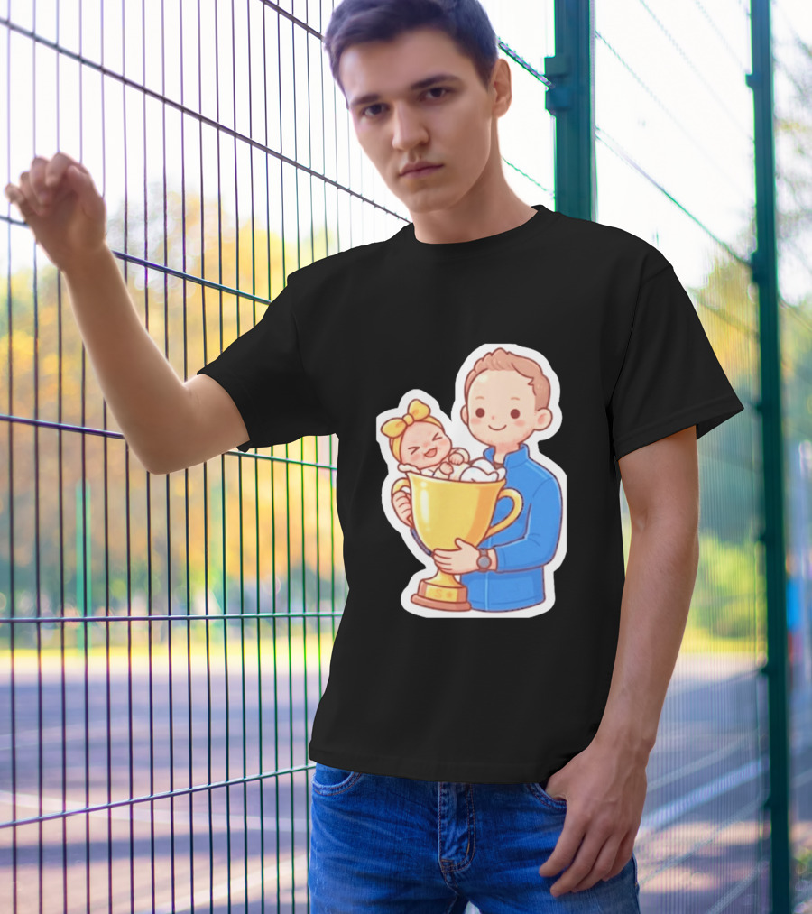 My Greatest Trophy Dad Holding Baby In Golden Cup T-Shirt