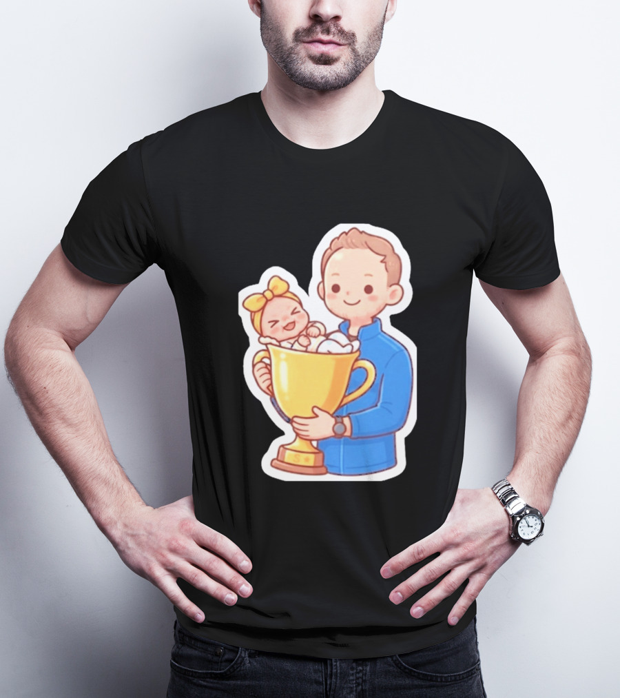 My Greatest Trophy Dad Holding Baby In Golden Cup T-Shirt