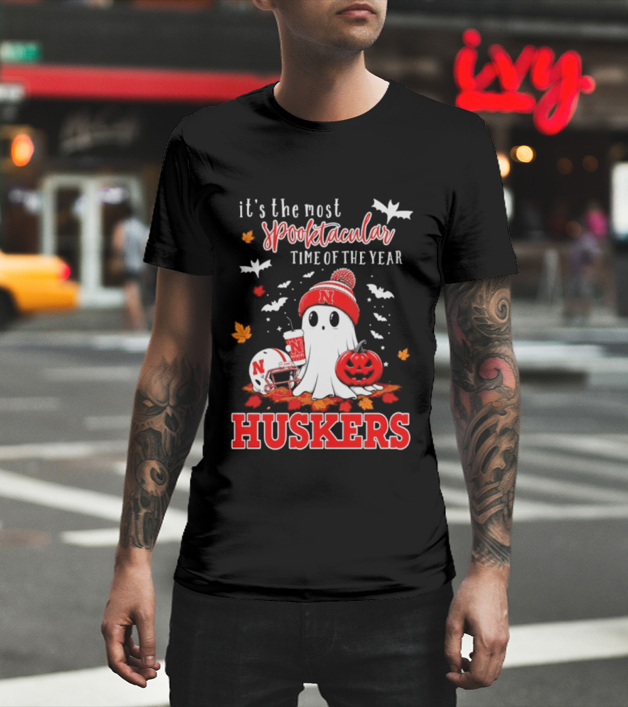 Nebraska Cornhuskers Spooktacular Halloween Ghost Huskers Football Time 2026 T-Shirt