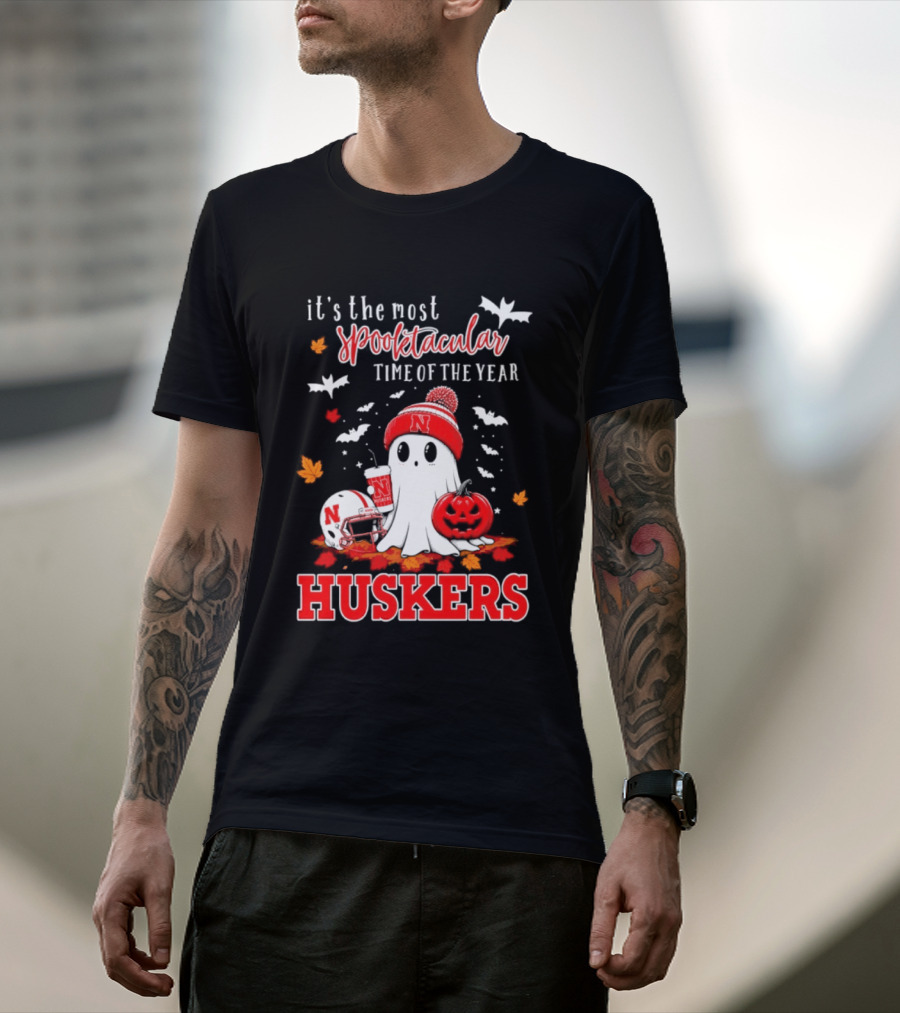 Nebraska Cornhuskers Spooktacular Halloween Ghost Huskers Football Time 2026 T-Shirt