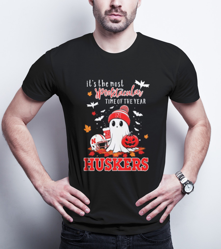 Nebraska Cornhuskers Spooktacular Halloween Ghost Huskers Football Time 2026 T-Shirt
