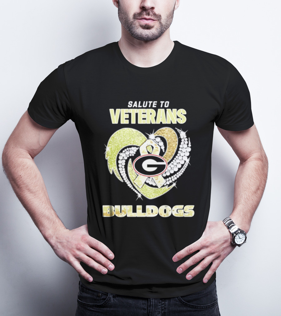 Salute To Veterans Georgia Bulldogs Heart Ribbon T-Shirt