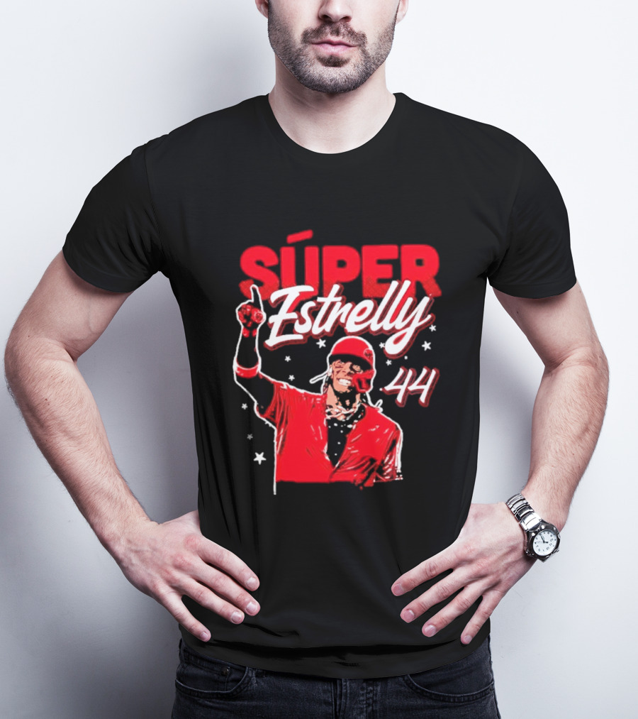 Súper Estrelly 44 Red Baseball Celebration Hero T-Shirt