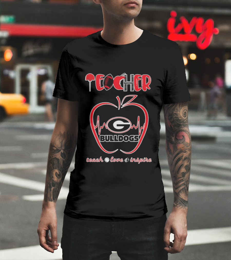 Teacher Georgia Bulldogs Teach Love Inspire School Spirit T-Shirt