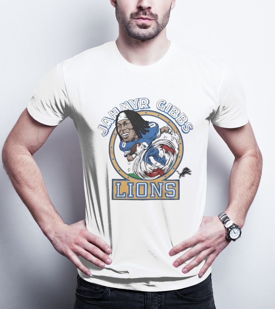 Jahmyr Gibbs Lions Football Caricature T-Shirt