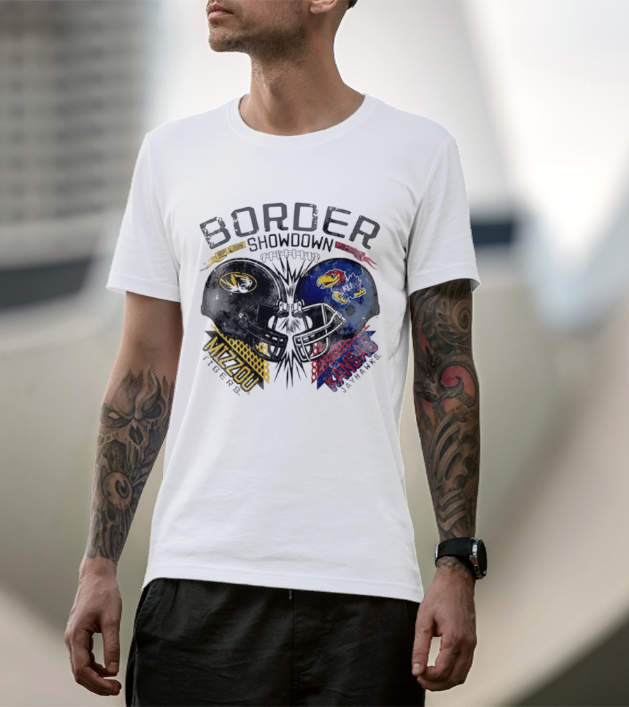 Kansas Jayhawks Missouri Tigers NCAA Border Showdown 2026 Helmet Matchup September 12 T-Shirt