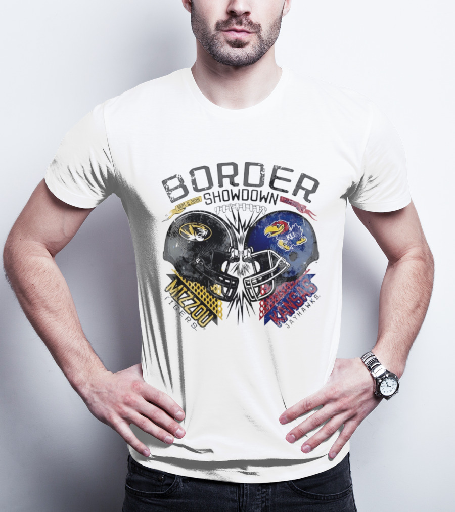 Kansas Jayhawks Missouri Tigers NCAA Border Showdown 2026 Helmet Matchup September 12 T-Shirt