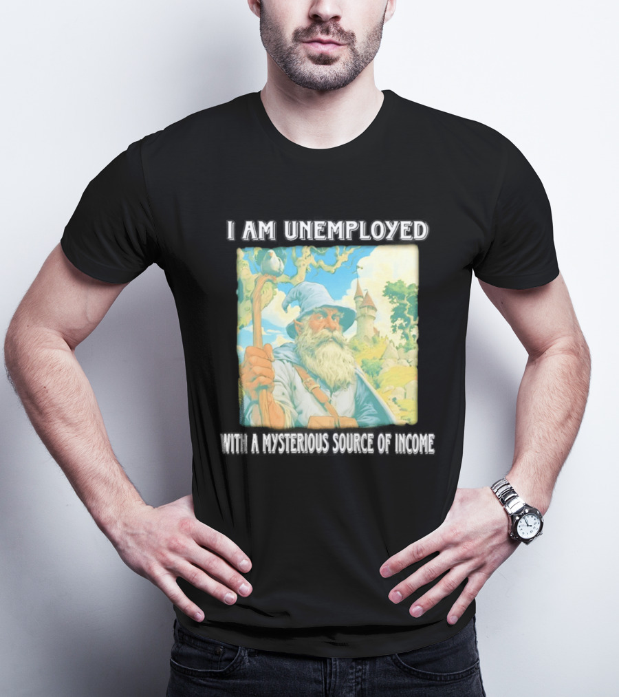 I Am Unemployed Mysterious Source Of Income Medieval Wizard And Castle T-Shirt