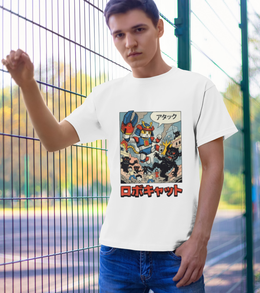 RoboCat Attack Japanese Mecha Kaiju T-Shirt