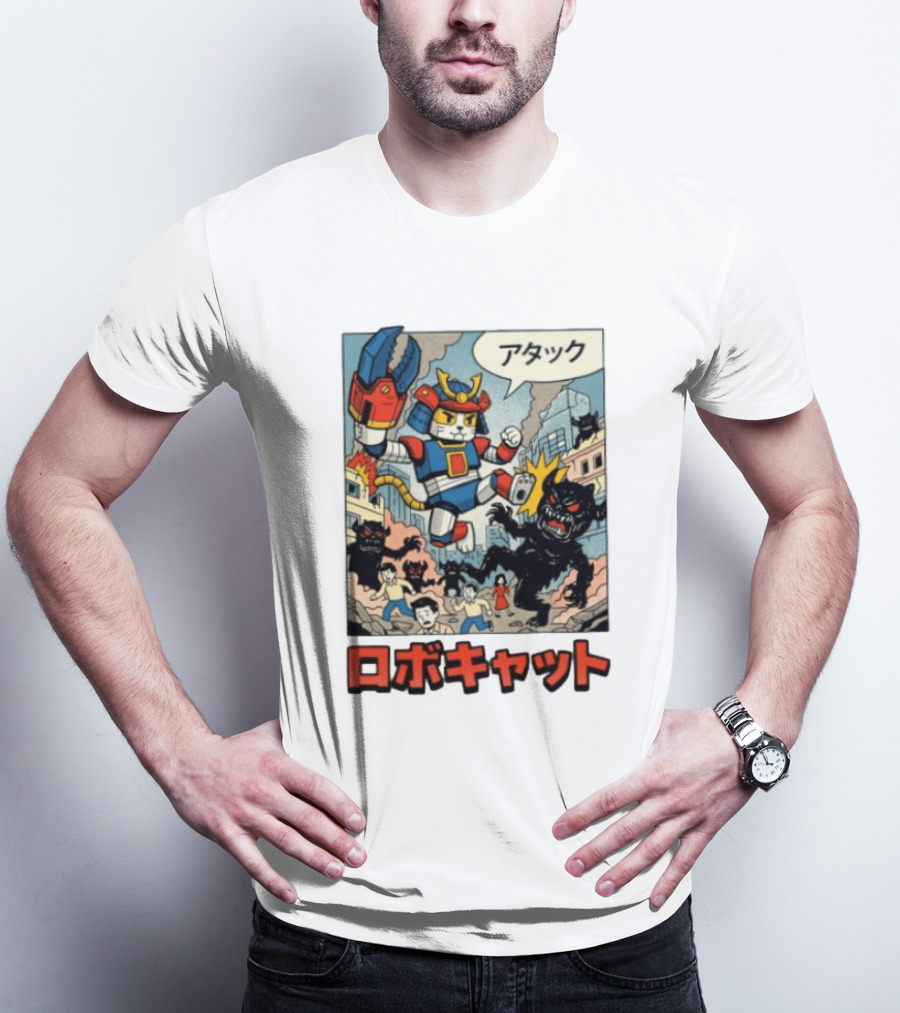 RoboCat Attack Japanese Mecha Kaiju T-Shirt