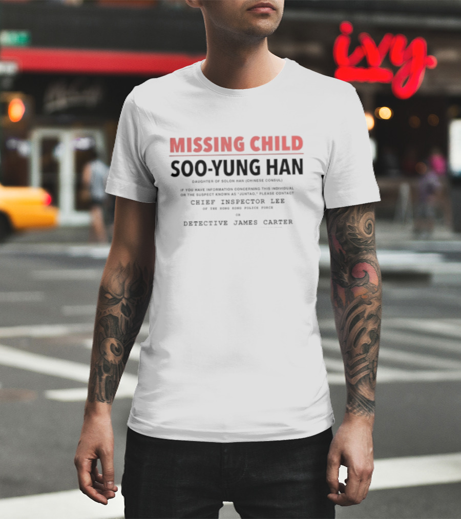 Missing Child Soo Yung Han Grey Lincoln Town Car Detective James Carter T-Shirt