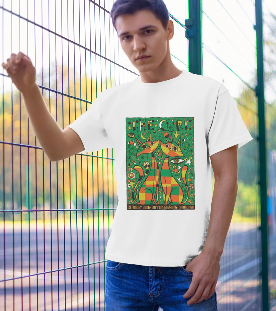 The Cure Summer Sessions Edinburgh August 2026 Two Cats Psychedelic T-Shirt