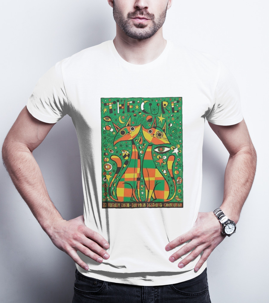 The Cure Summer Sessions Edinburgh August 2026 Two Cats Psychedelic T-Shirt