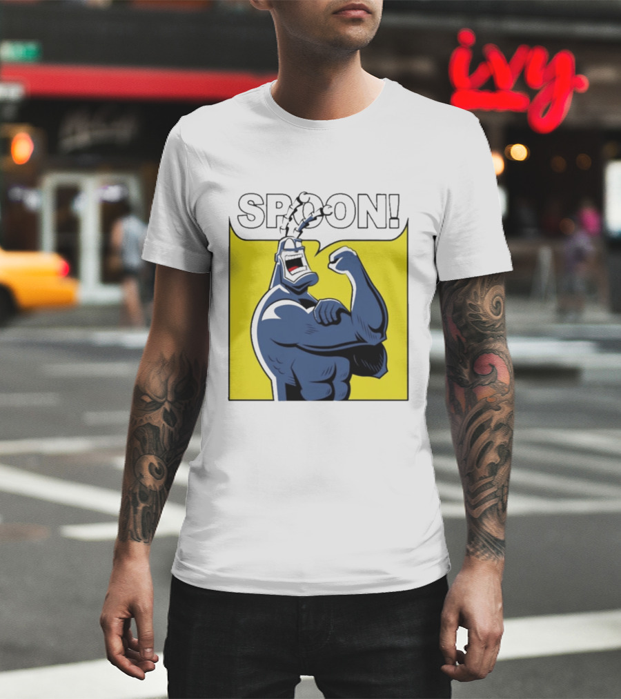 Spoon Mighty Hero Cartoon Catchphrase T-Shirt
