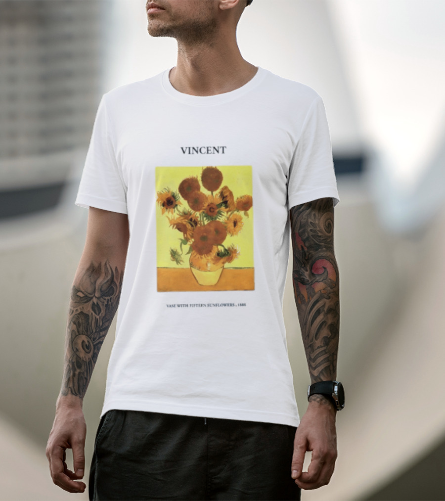 Vincent Van Gogh Sunflowers Vase Painting Vincent Written On It T-Shirt